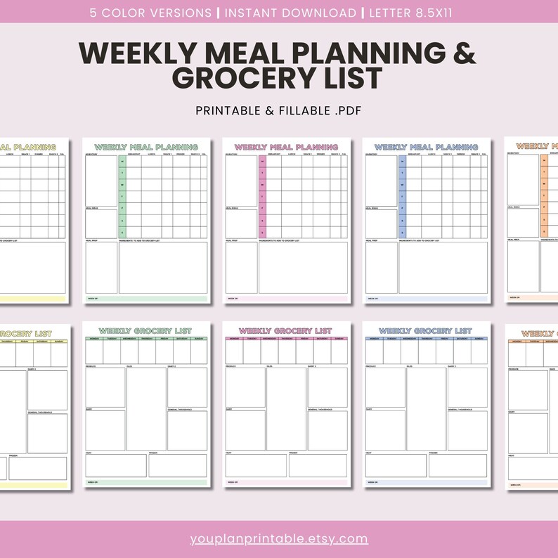 Weekly Meal Planner and Grocery List | DIY Menu Meal Planner | 8x5 X 11 ...