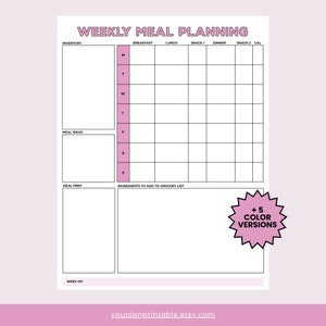Weekly Meal Planner and Grocery List | DIY Menu Meal Planner | 8x5 X 11 ...