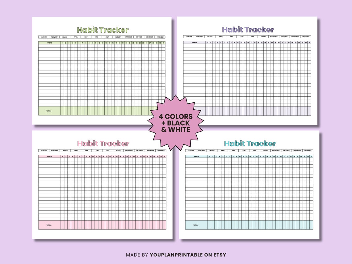 Monthly Habit Tracker Printable Landscape, Habit Tracker Template ...