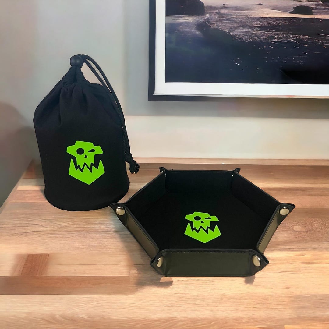 Ork Army Large Standing Black Dice Bag & Folding Hexagon Dice Tray ...