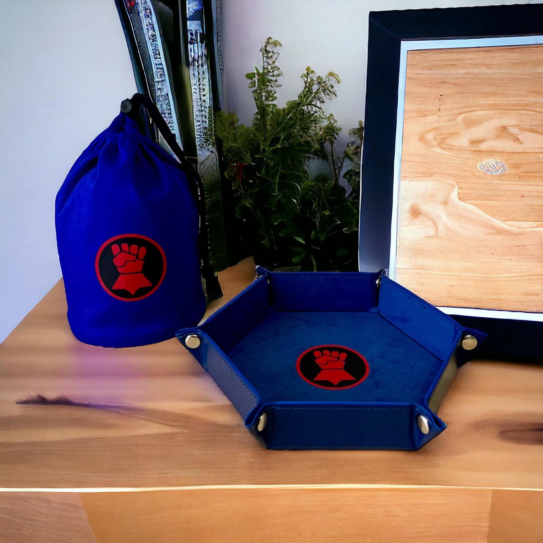 Red Fists Army Royal Blue Large Standing Dice Bag & Folding Hexagon ...