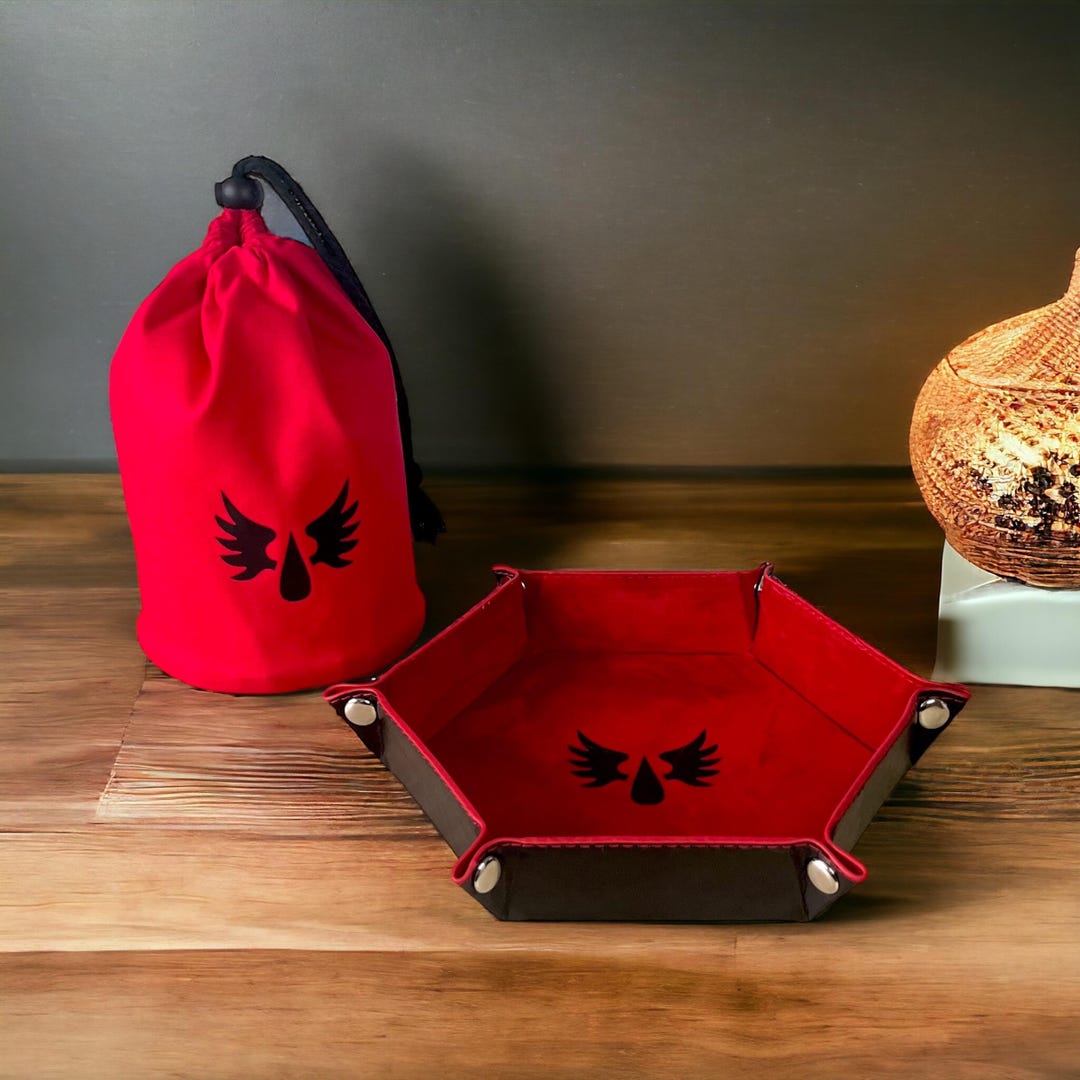 Red Angels Army Large Standing Red Dice Bag & Folding Hexagon Dice Tray ...