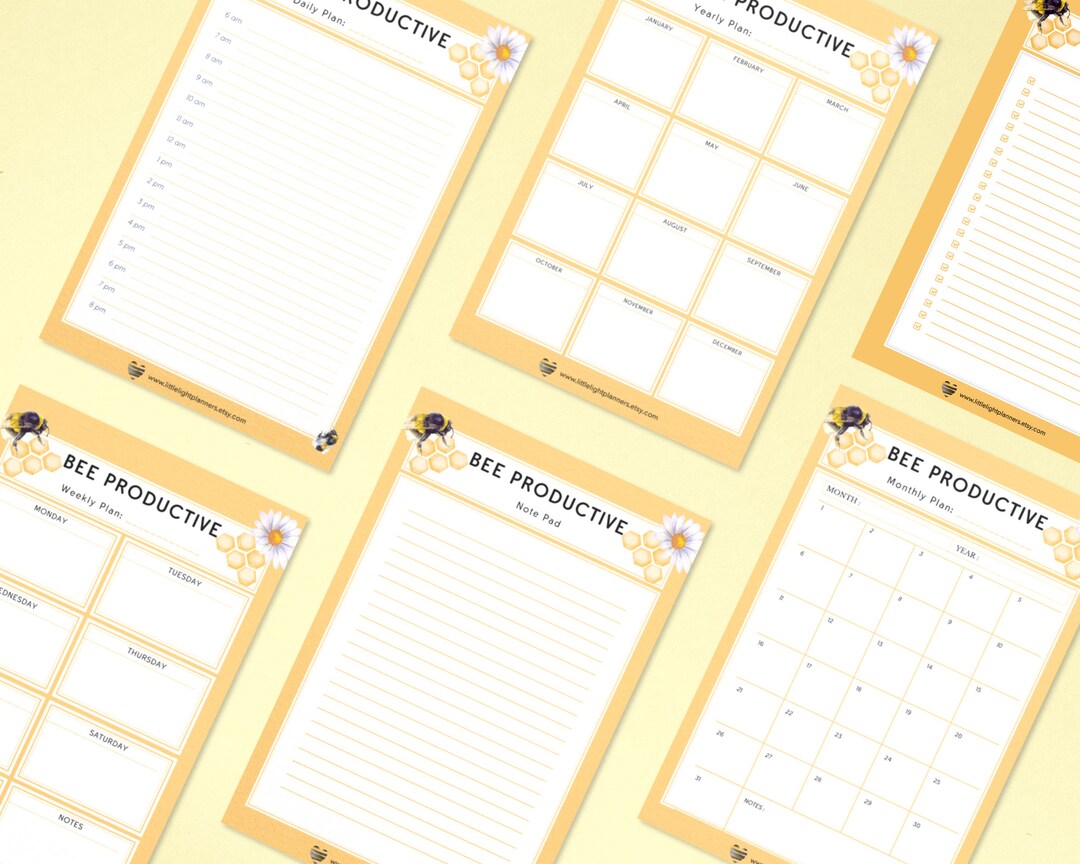 PRINTABLE BEE Productive PLANNER, Day Week Month Year, Lists, Notepaper ...