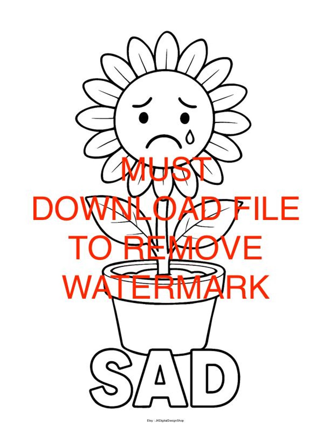 Sunflower Coloring Page for Learning Emotions - Sad - Etsy