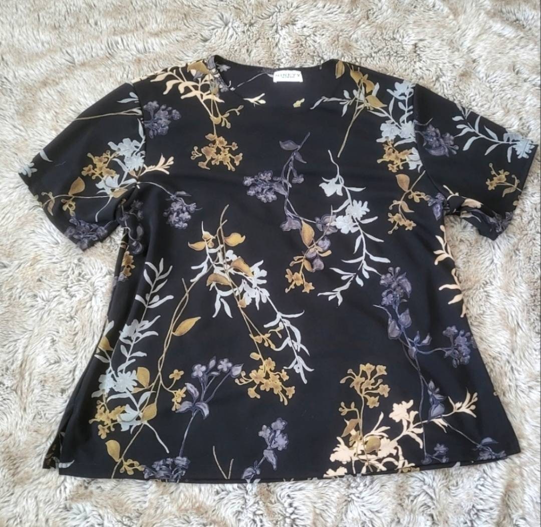 Ninety Woman Vintage Black Floral Short Sleeve Top Size 2X - Etsy