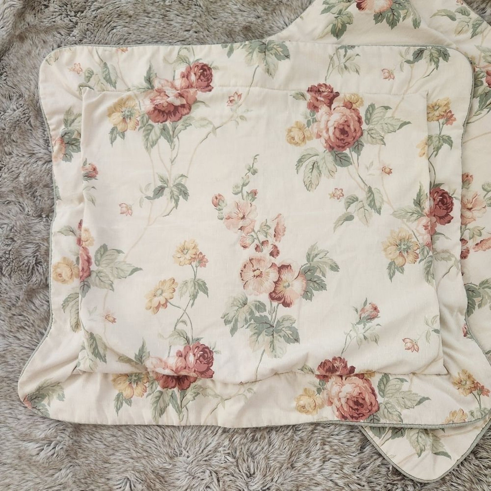 Laura Ashley Vintage Floral Pillow Shams Cream With Sage Green Trim - Etsy