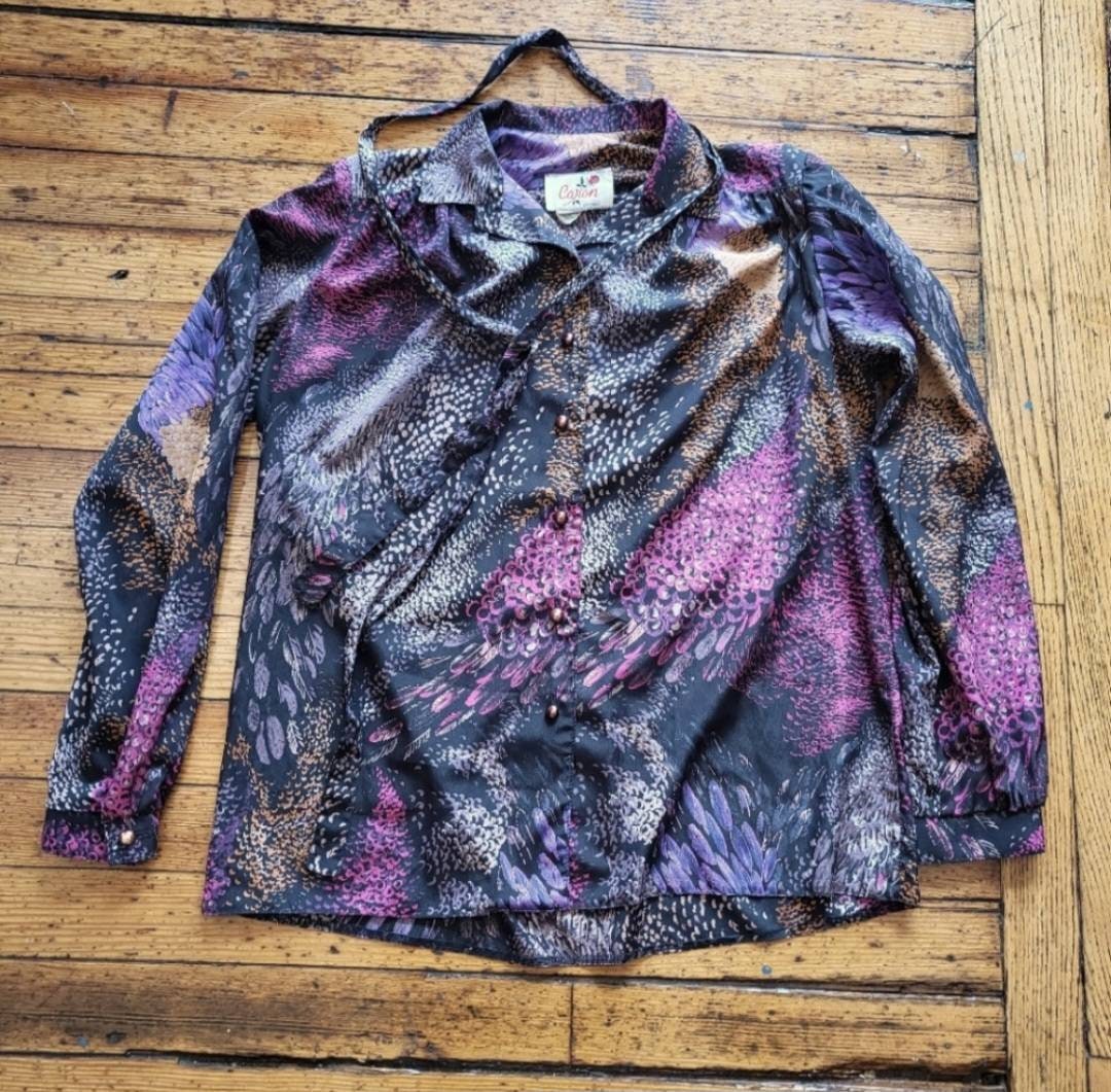 Caron Chicago Vintage Button Down Tie Neck Blouse - Etsy
