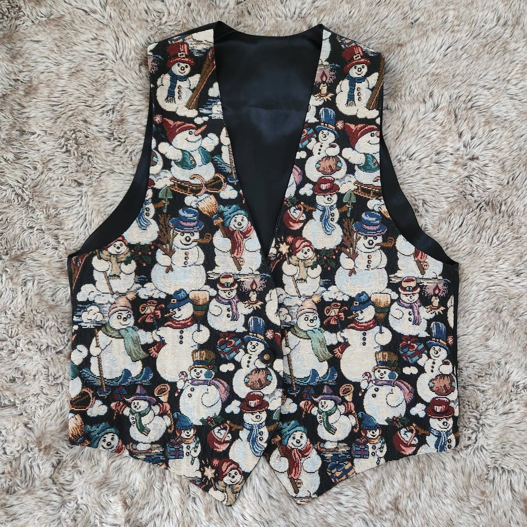Vintage 1990s Snowman Printed Satin Back Vest Women's Size XL - Etsy