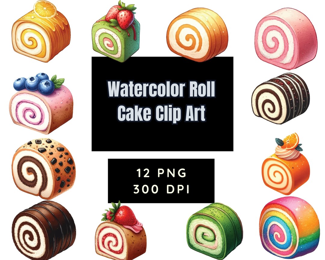 Watercolor Roll Cake Clip Art (12 PNG Files) - Etsy