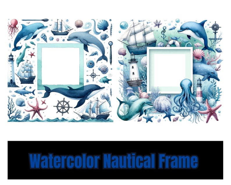 Watercolor Nautical Frame Clipart Sets - Etsy