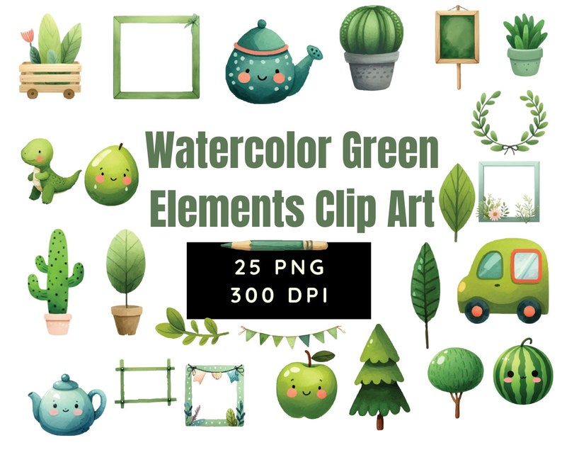 Cute Green Elements Clip Art Set - Etsy