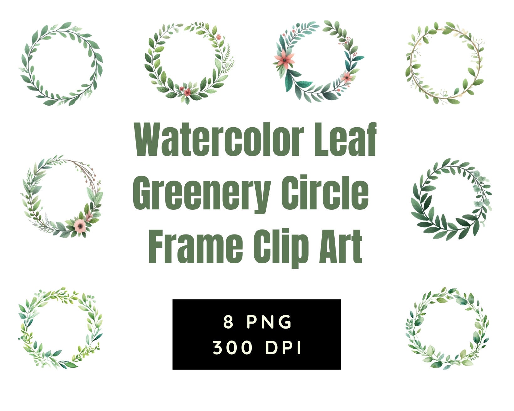 Watercolor Leaf Greenery Circle Frame Clip Art - Etsy