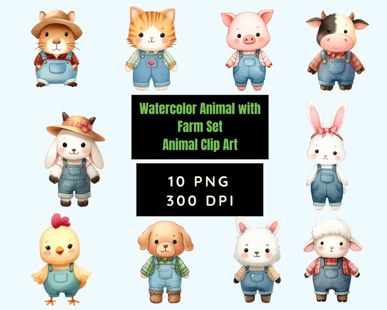 Watercolor Animal With Farm Set Animal Clip Art (10 PNG) - Etsy
