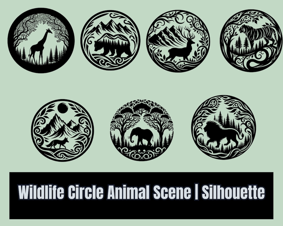 Wildlife Circle Animal Scene Silhouette Clipart Set (7 PNG) - Etsy