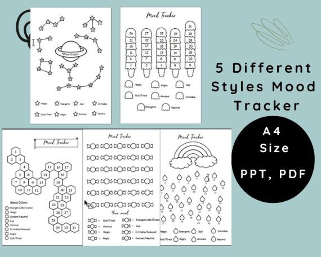 5 Unique Styles Mood Tracker Pack: A4 Size, PPT & PDF - Etsy