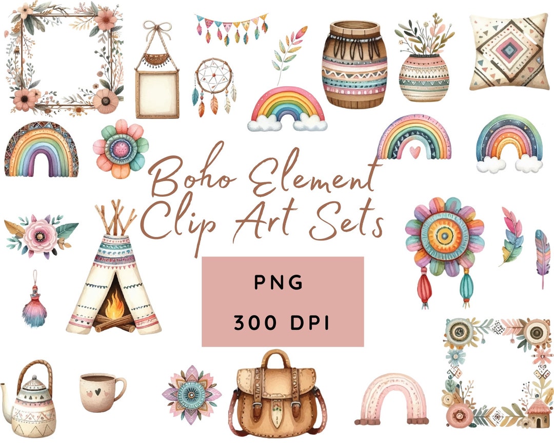 Boho Elements Clip Art Set (25 PNG) - Etsy