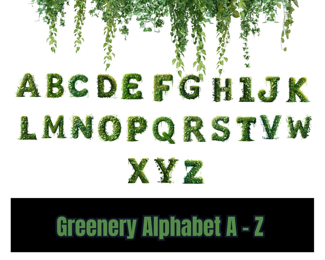 Greenery Alphabet A-Z PNG Transparent - Etsy