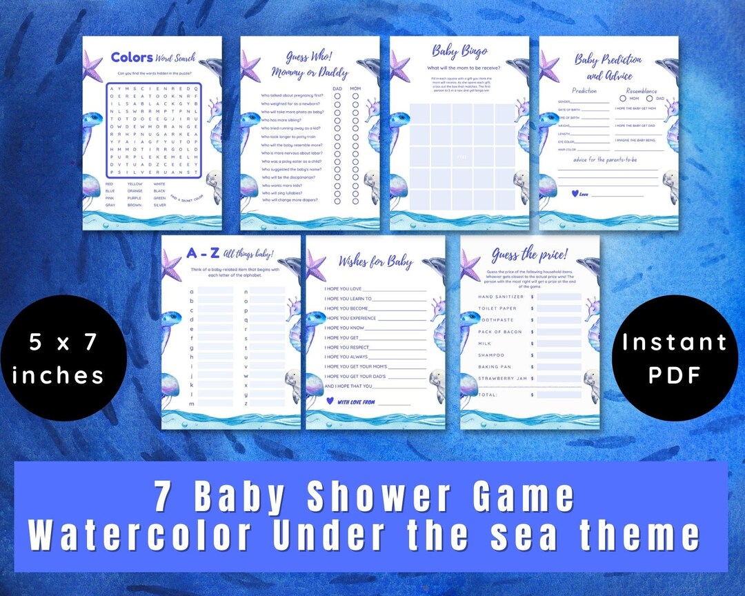 7 Baby Shower Games-under the Sea Theme (5 × 7 In) - Etsy