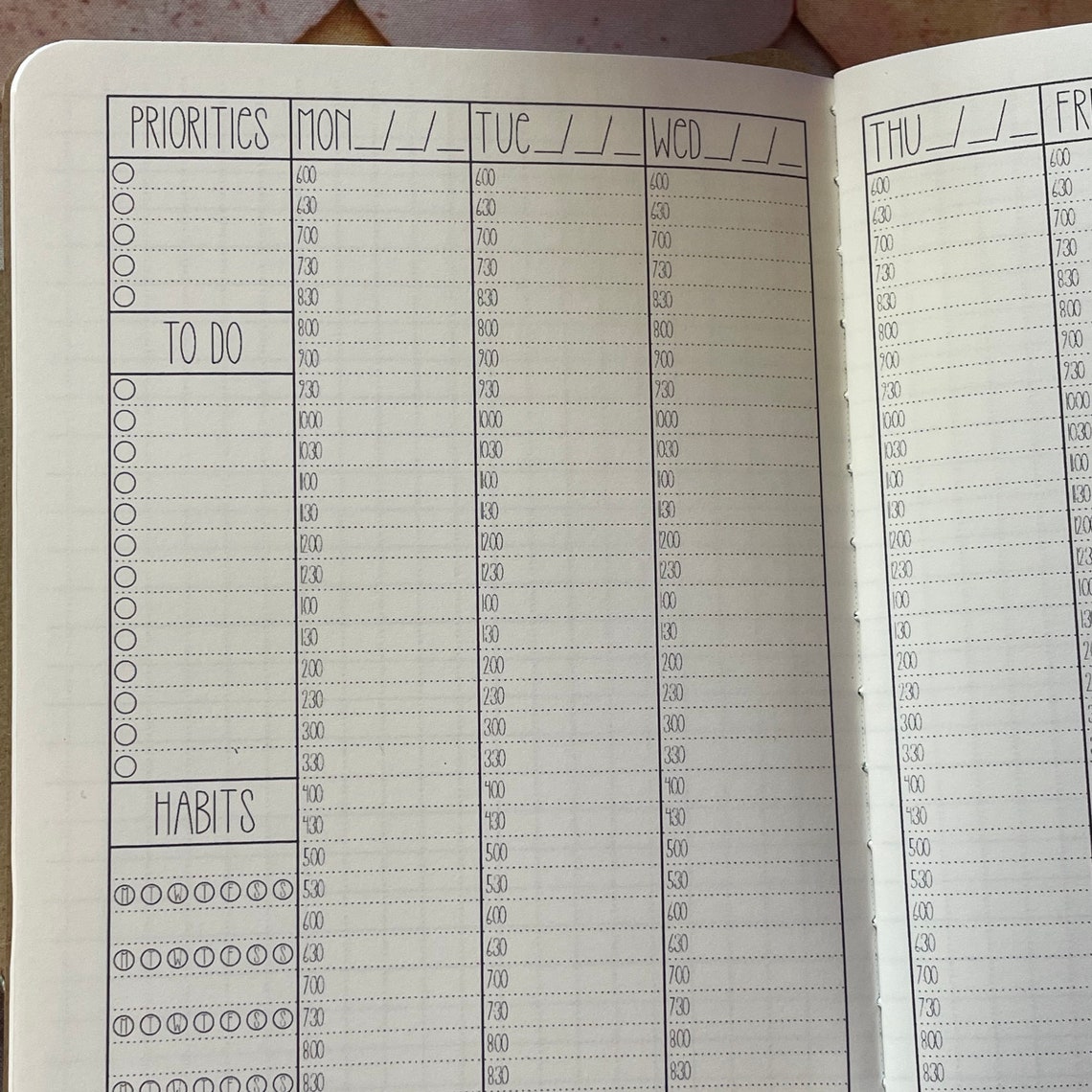 Undated Weekly Planner With Times - Etsy