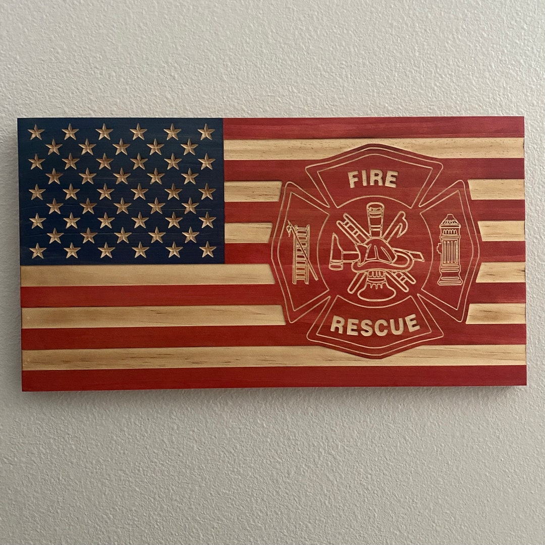 Fire Rescue Wooden American Flag - Etsy