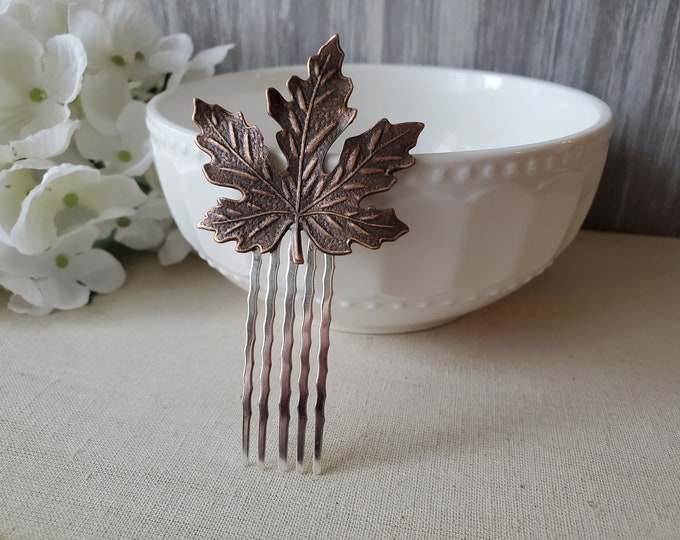 Copper Maple Leaf Hair Comb in Silver, Woodland Hair Accessories Gift ...