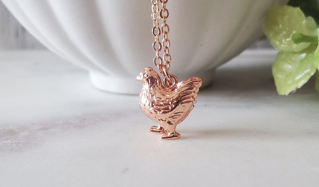 Hen Necklace in Rose Gold, Chicken Farmstead Gift, Farm Animal Inspired ...