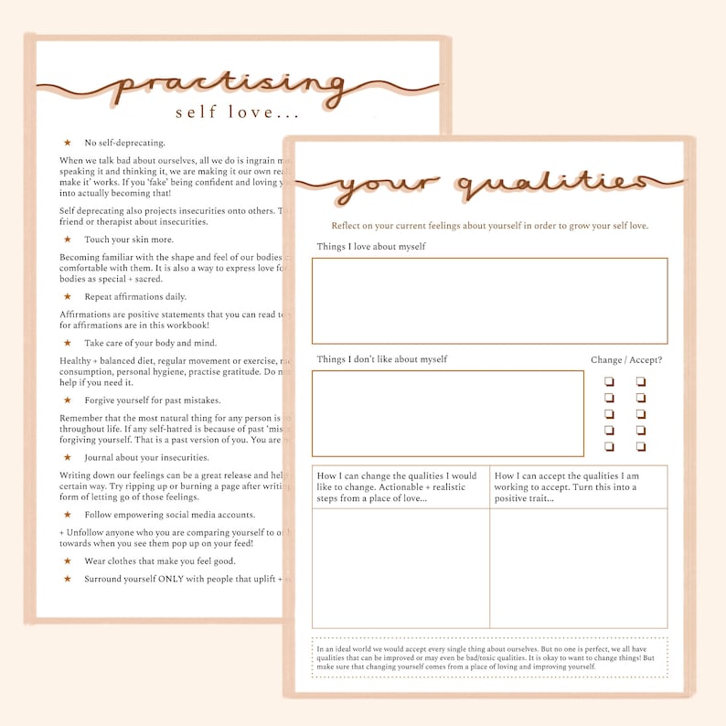 Self Love Workbook PRINTABLE Worksheets + GUIDE for Loving Yourself ...