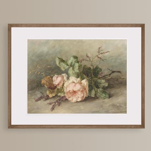 Roses Fine Art Poster Antique Painting Reproduction Vintage Green Pink ...
