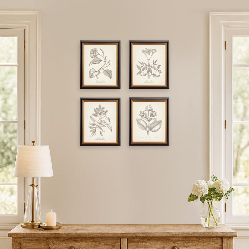 Neutral Beige Botanical Prints Set of 4 Botanical Poster Wildflower ...