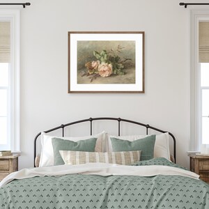 Roses Fine Art Poster Antique Painting Reproduction Vintage Green Pink ...