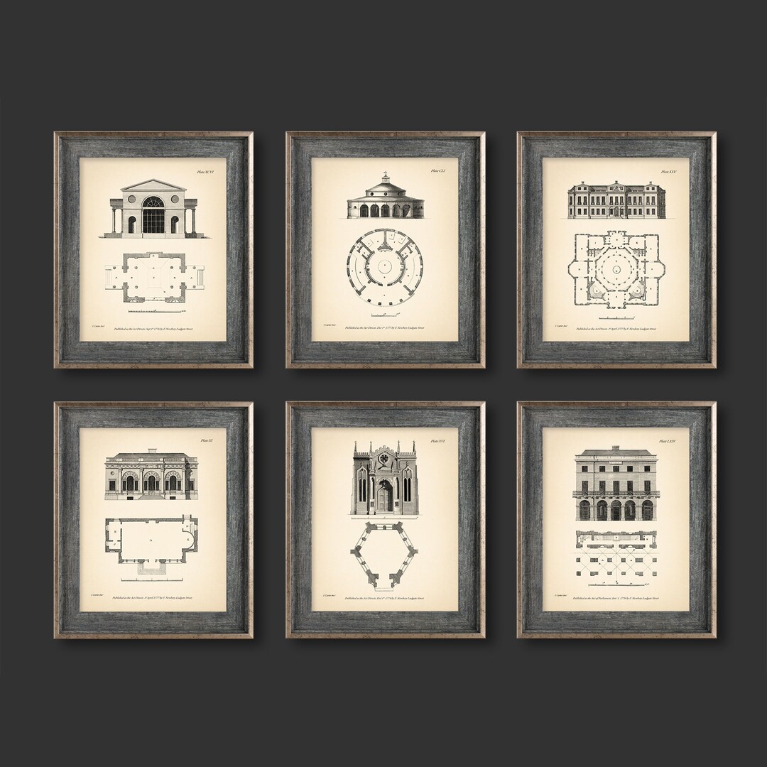 8x10'' Architectural Prints Set of 6 Vintage Print Neutral Decor ...