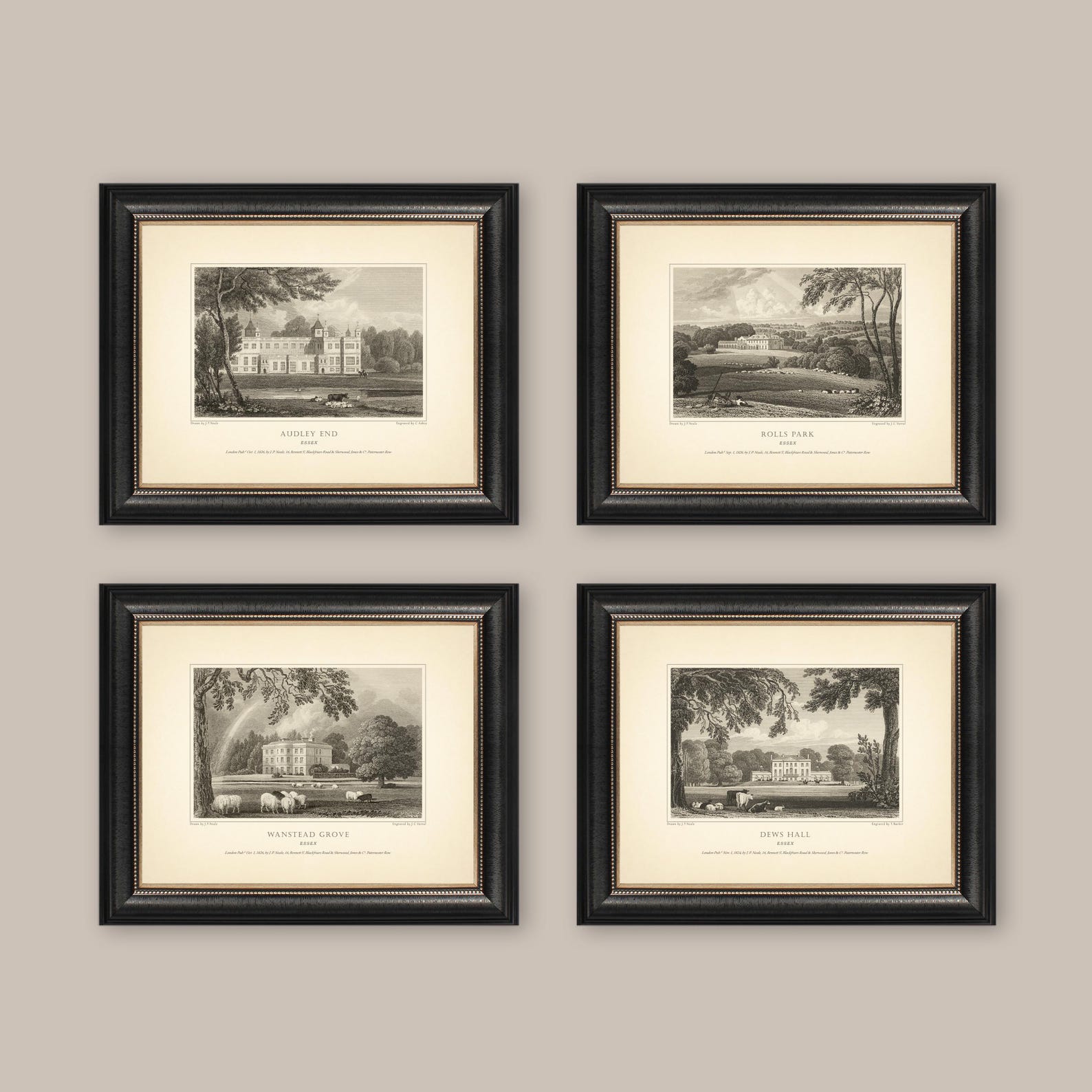 ESSEX - A Set of 4 Antique Engravings Etchings Reproductions Neutral ...
