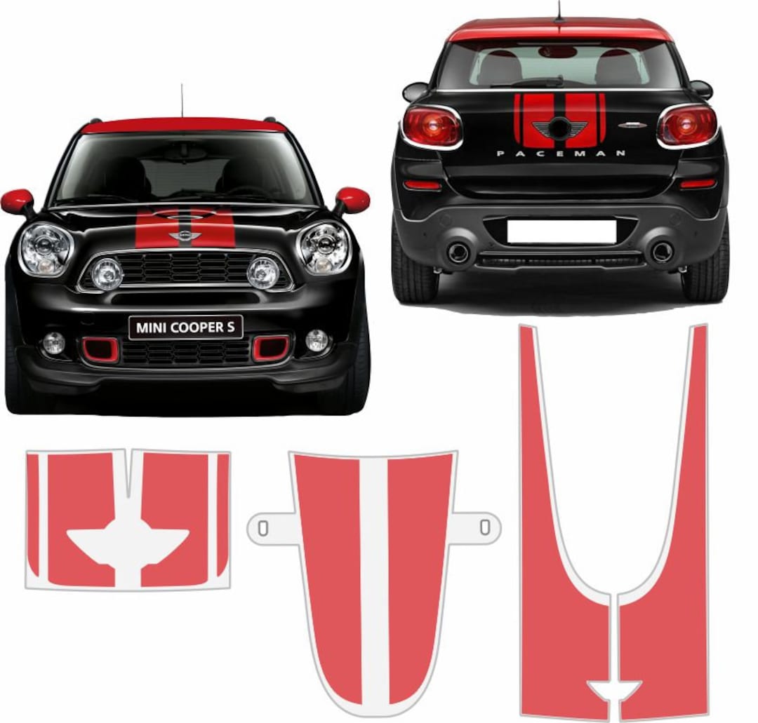 Mini R61 Paceman Bonnet und hintere Streifen genaue Werksgröße und spec ...