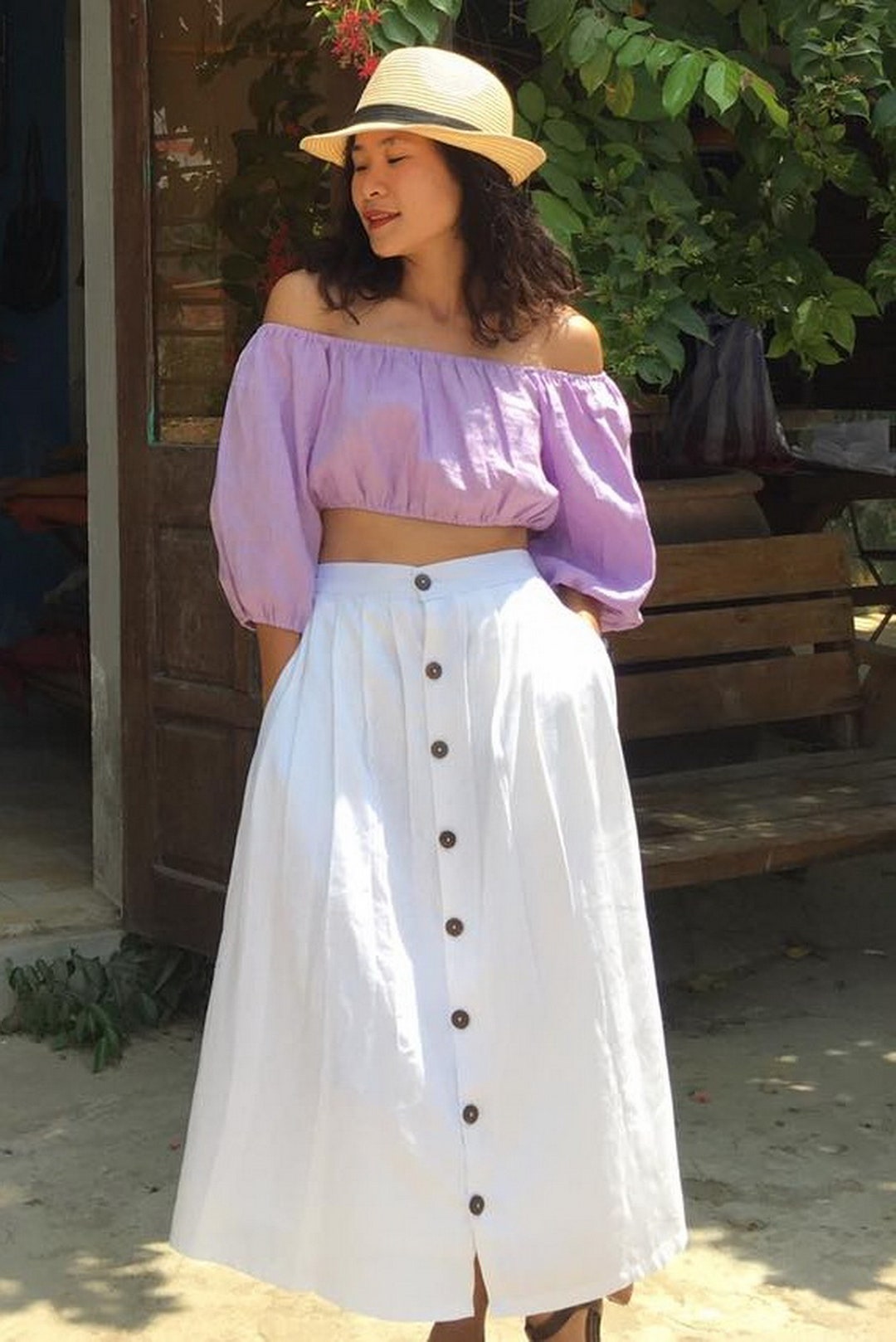 Off the Shoulder Linen Top , Linen Crop Top, Linen Top for Women, Boho ...