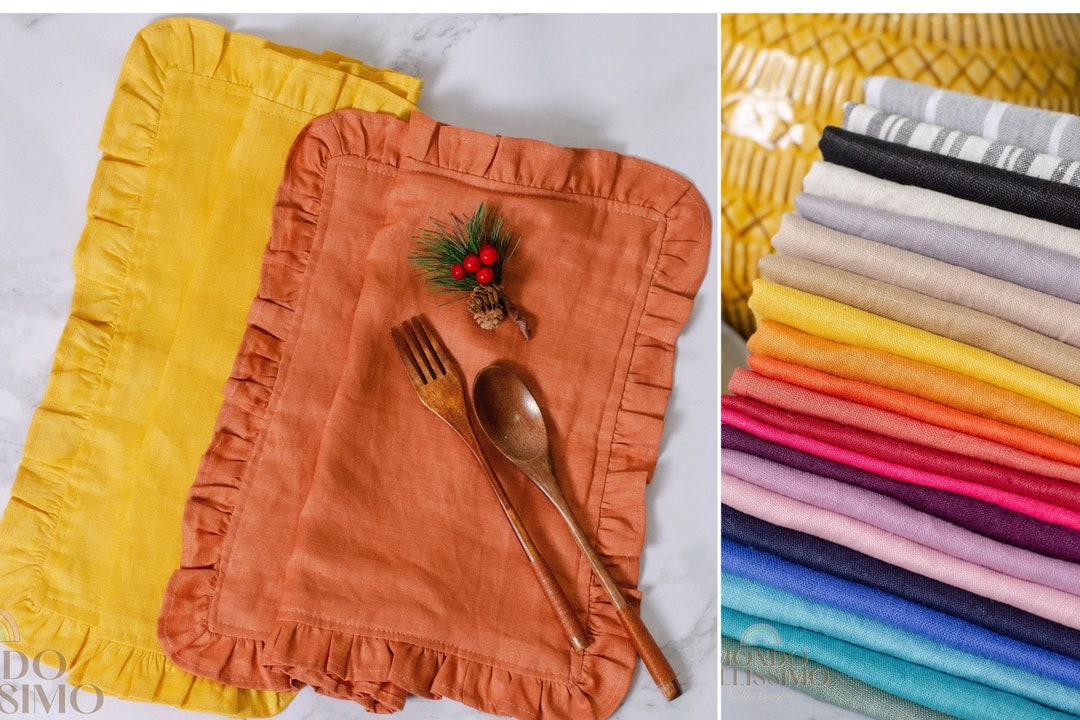 Handmade Linen Placemats, Boho Rustic Placemats With Ruffle, Double ...