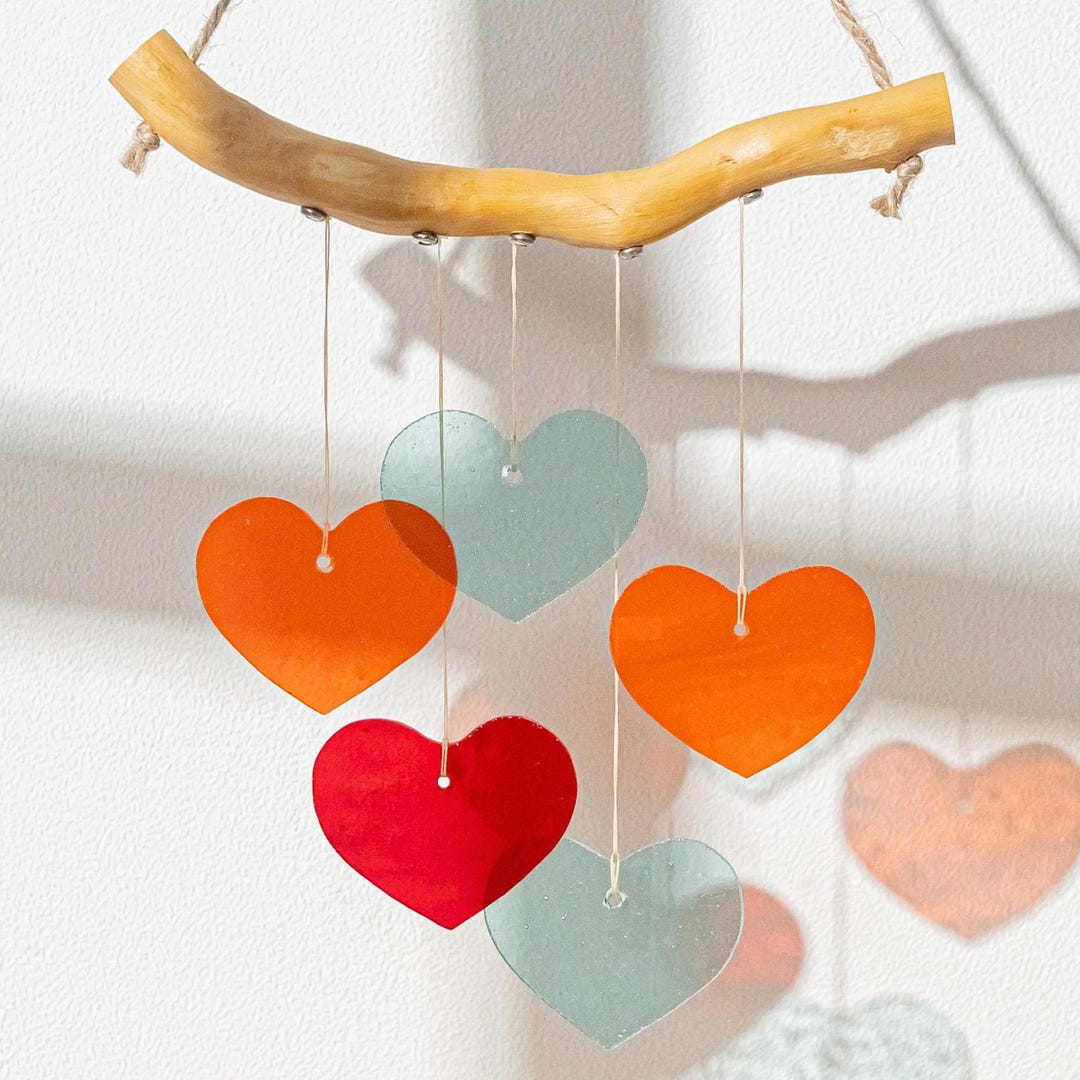 Colorful Stained Glass Heart Window Wind Chime Sun Catcher Q09 - Etsy