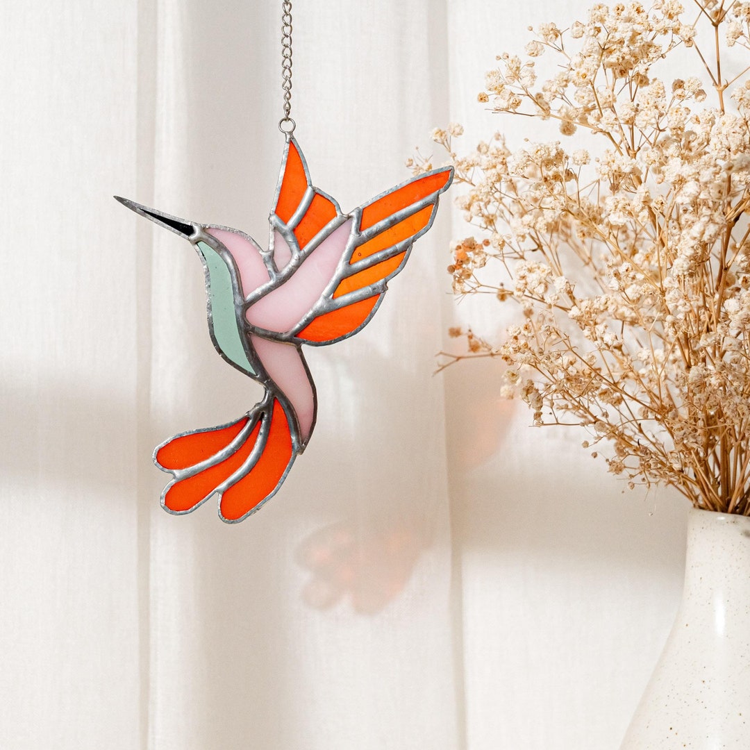 Bird Stained Glass, Hummingbird Gifts, Garden Decoration, Colorful Bird ...