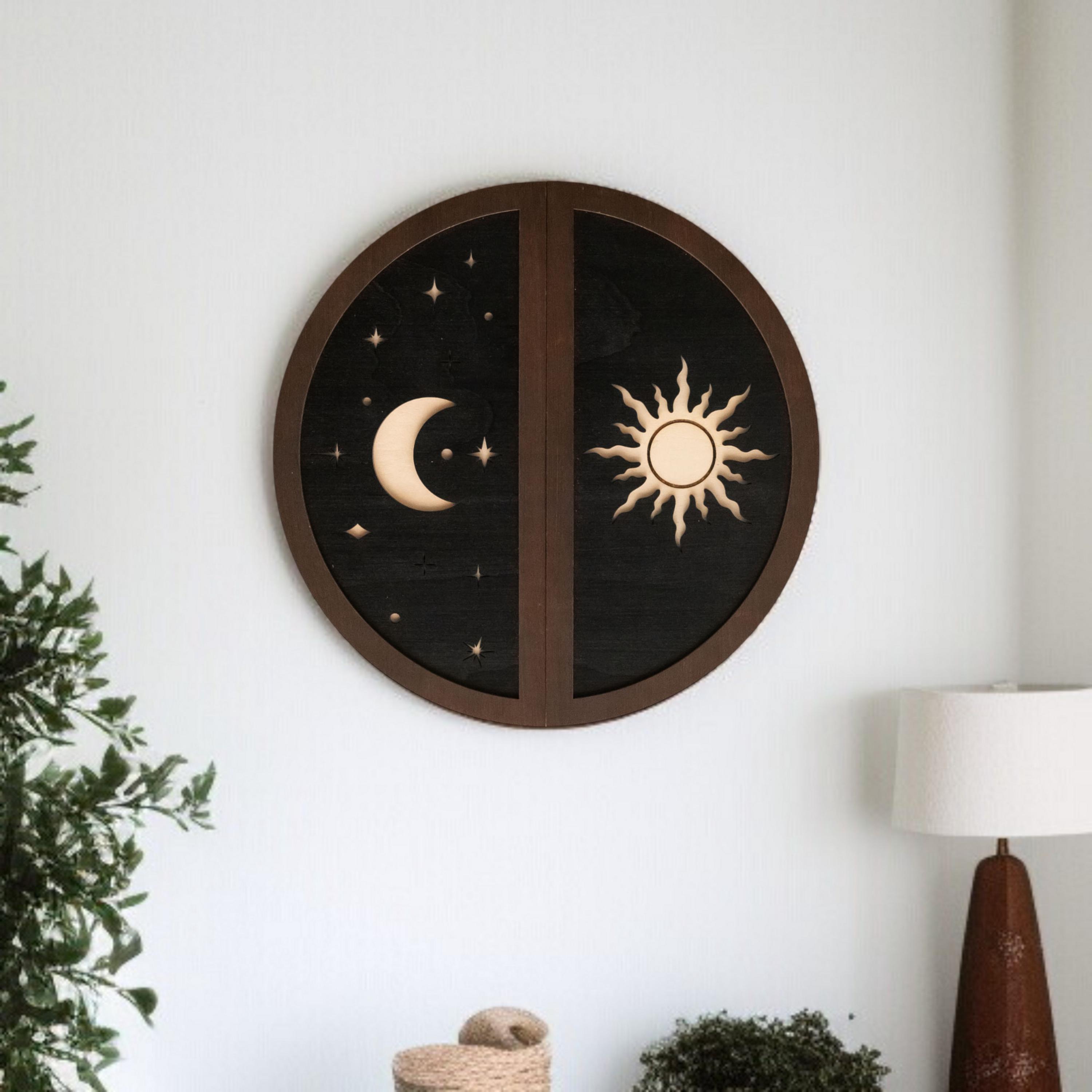 Modern Boho Wooden Sun Moon Decor – Minimalist Celestial Wall Art for ...