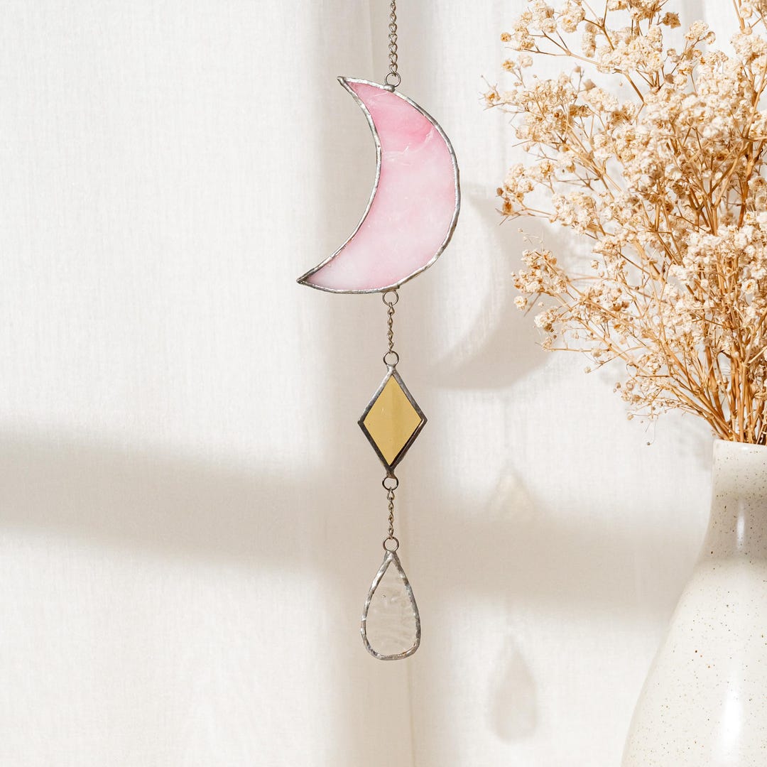 Moon Stained Glass, Moon Suncatcher, Stained Glass Decor, Window ...