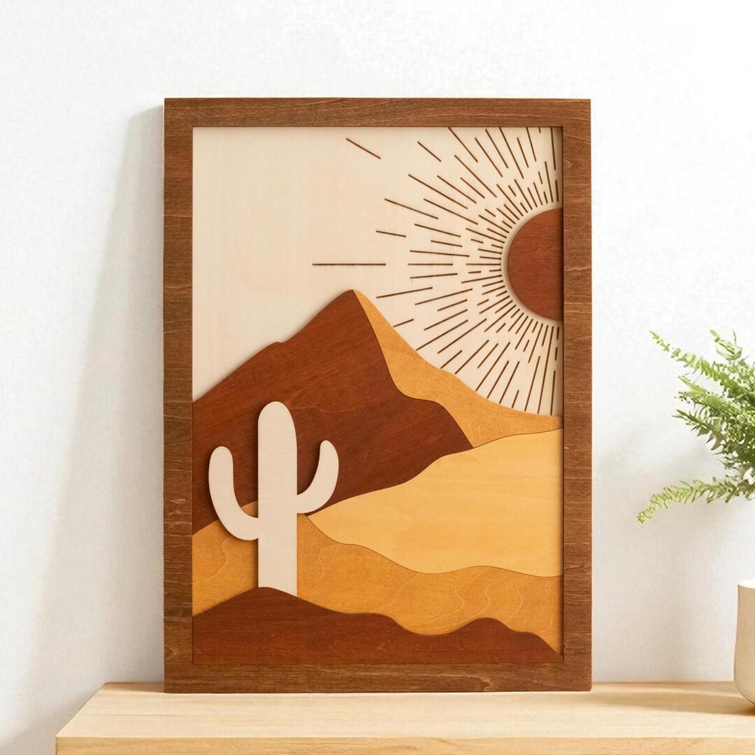 Southwest Desert Cactus Art Set in Wood | Modern Rustic Wall Decor Gift ...