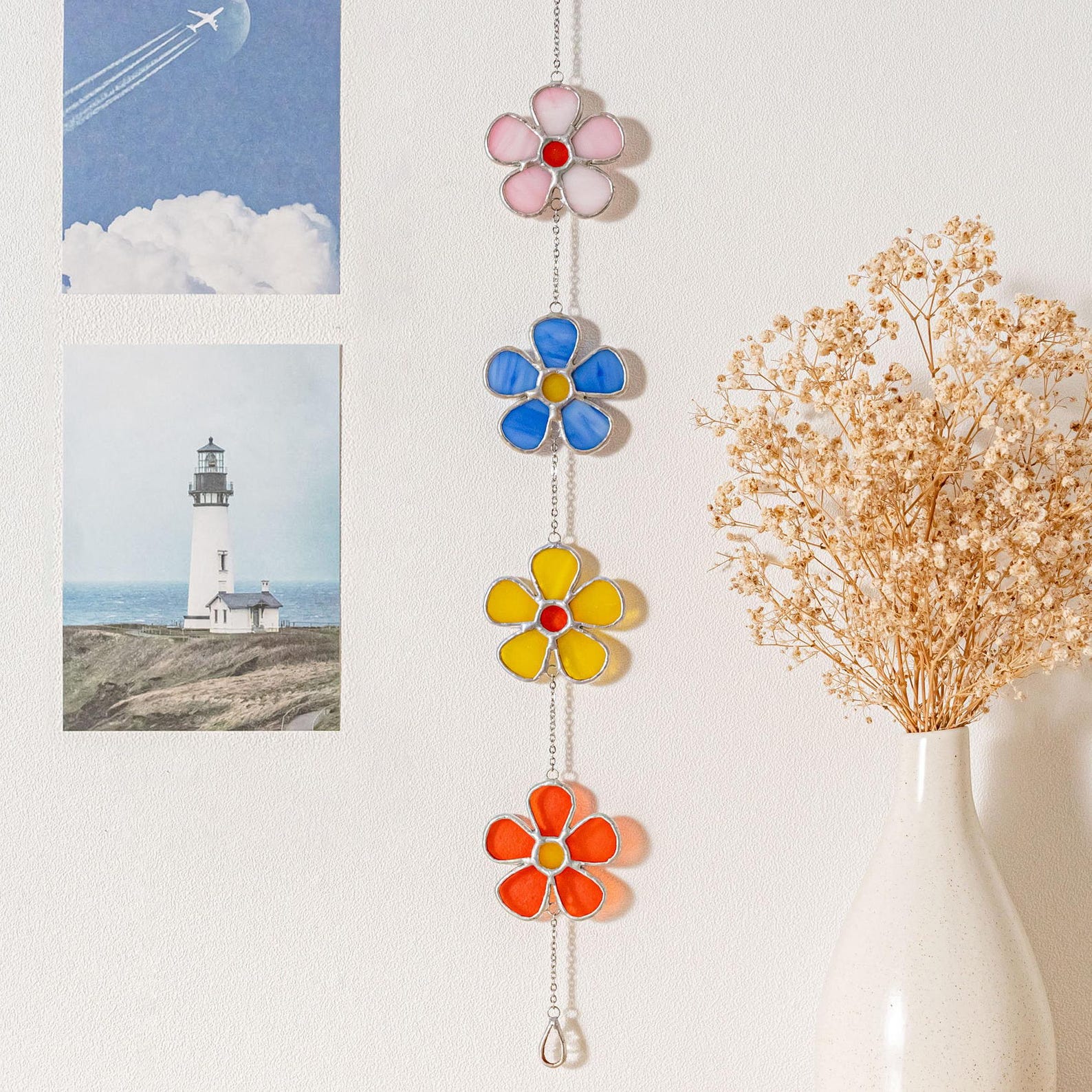 String of Flower Garland, Flower Suncatcher, Window Sun Art, Stained ...