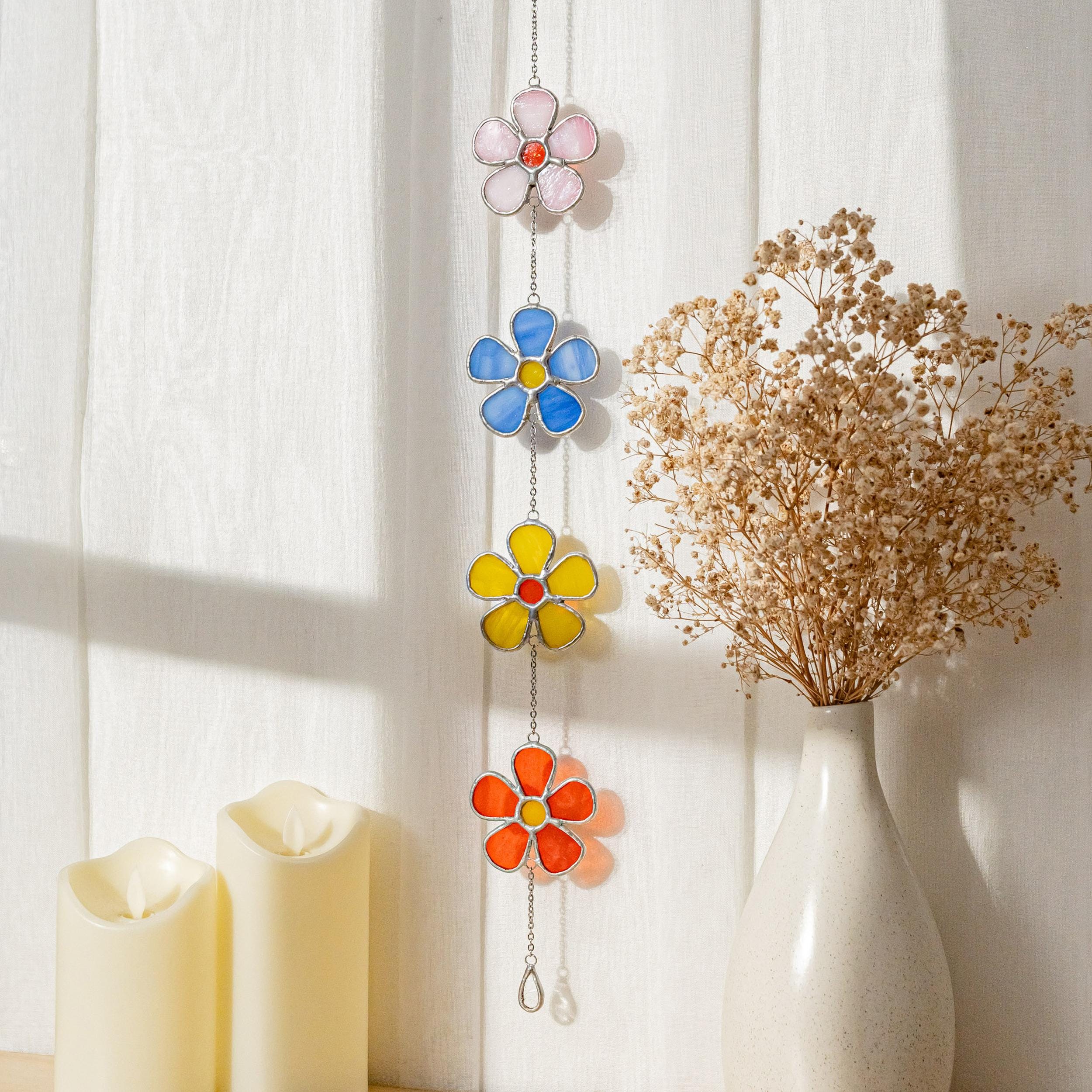 String of Flower Garland, Flower Suncatcher, Window Sun Art, Stained ...