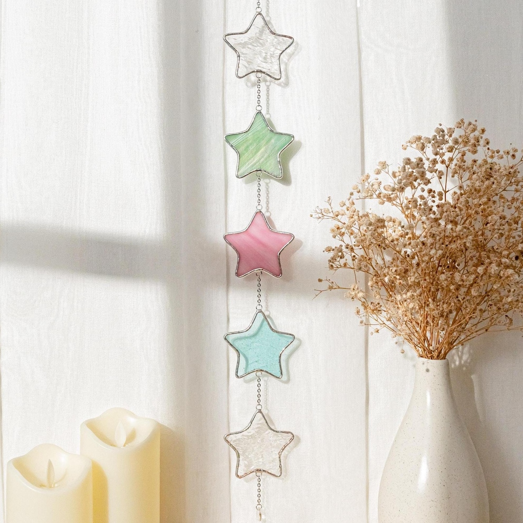 Handmade Stained Glass Star Garland, Unique Gift for Friends, Boho ...