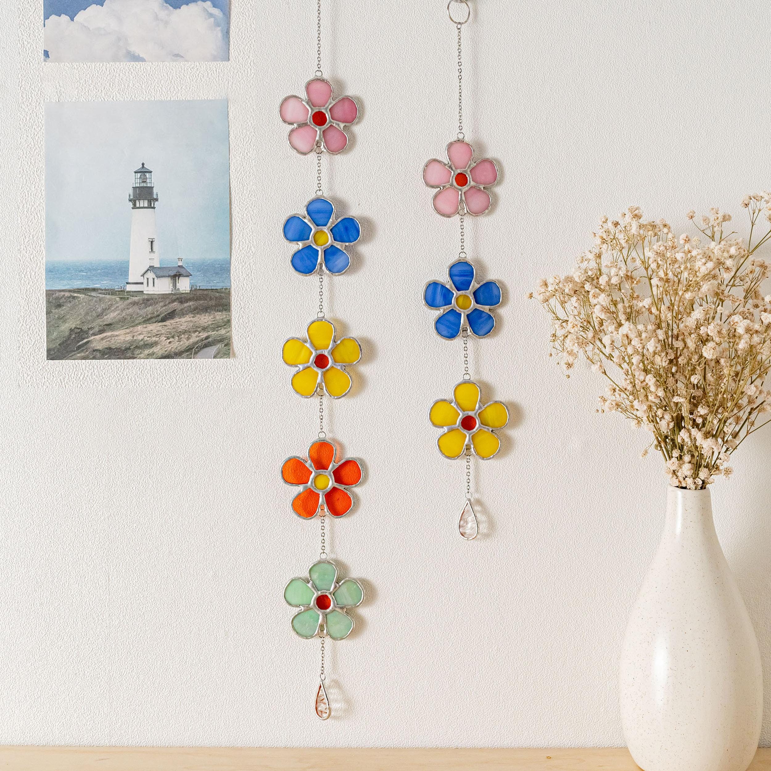 String of Flower Garland, Flower Suncatcher, Window Sun Art, Stained ...