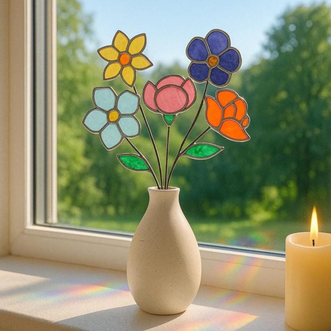 Glass Birth Flower Decor, Family Birth Flowers, Flower Birthday Gift ...