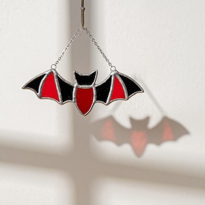 Halloween Bat Stanied Glass. Window Suncatcher, Dark Home Decor, Bat ...