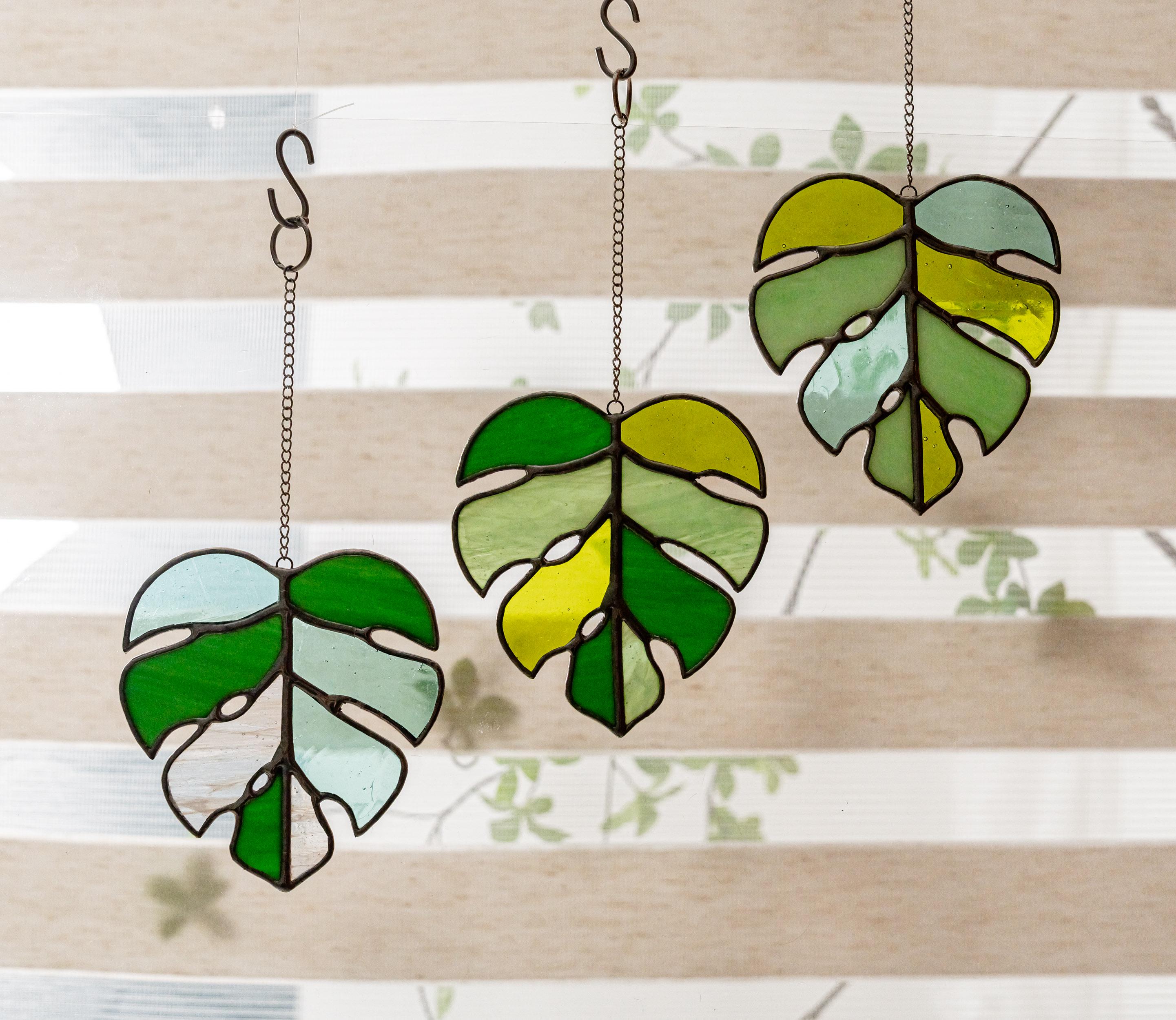 Monstera Leaf Stained Glass Wall Decor for Tropical and Coastal Homes ...