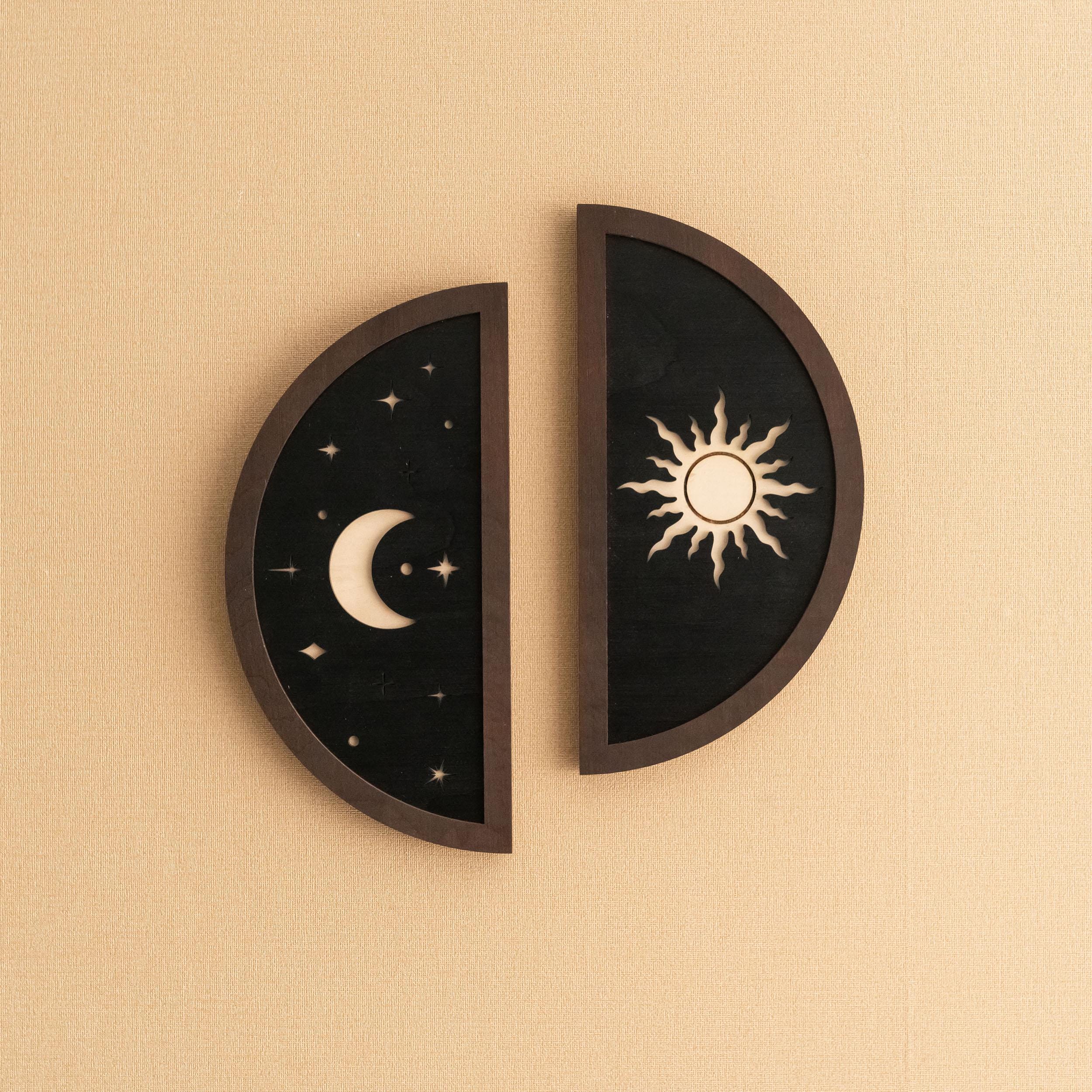 Modern Boho Wooden Sun Moon Decor – Minimalist Celestial Wall Art for ...