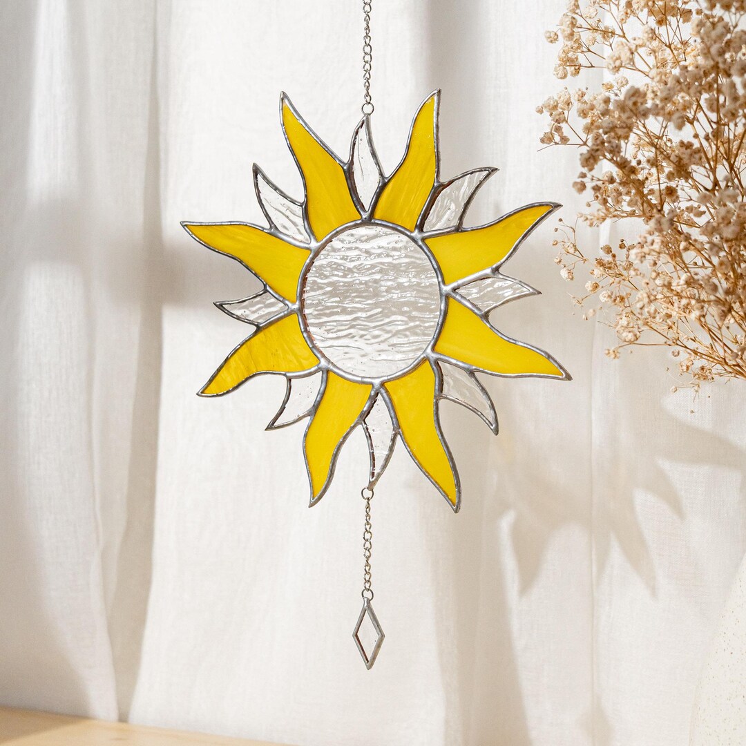 Stained Glass Sun, Window Hanging, Suncatcher Sun, Handmade Stained ...