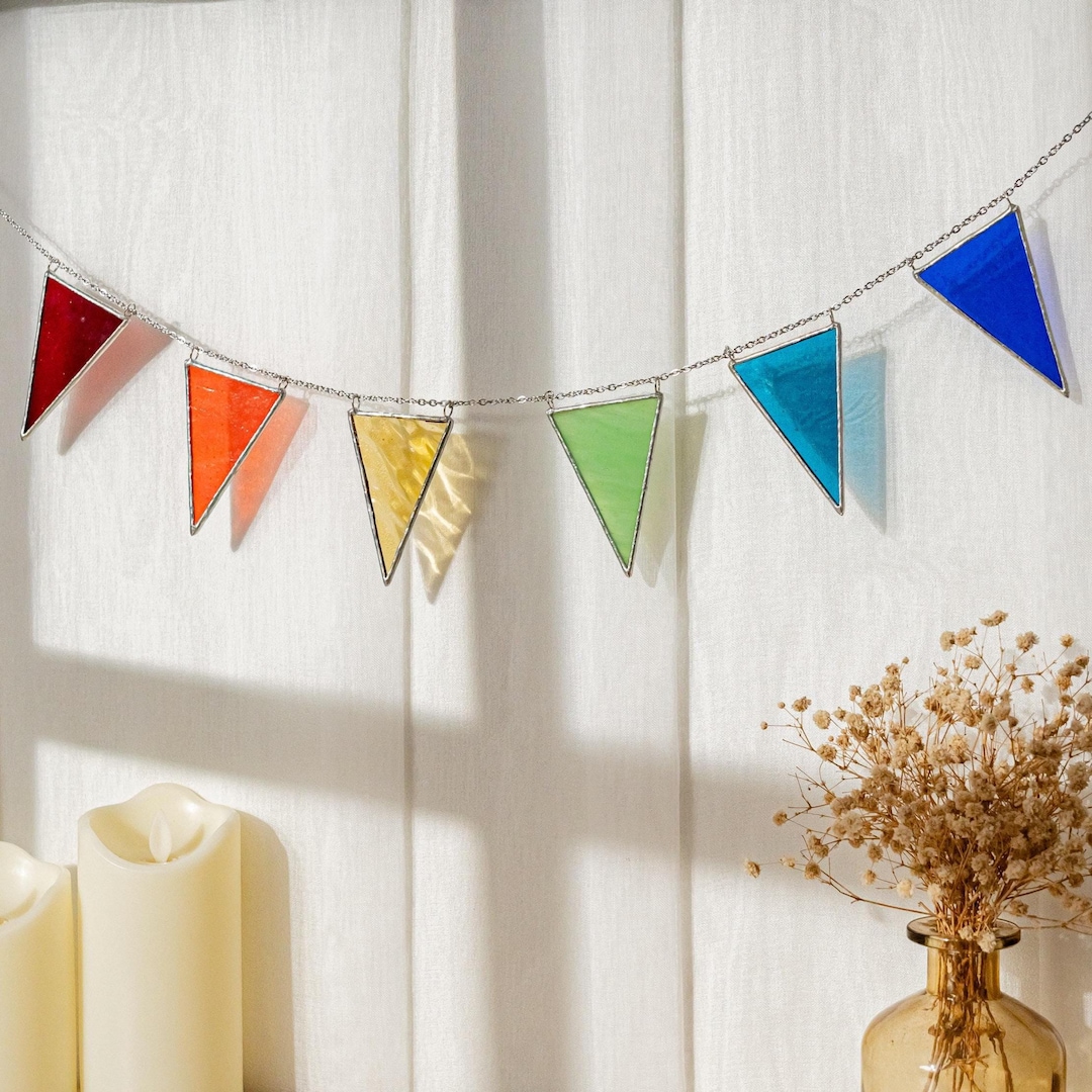 Stained Glass Rainbow Bunting Suncatcher F92 - Etsy